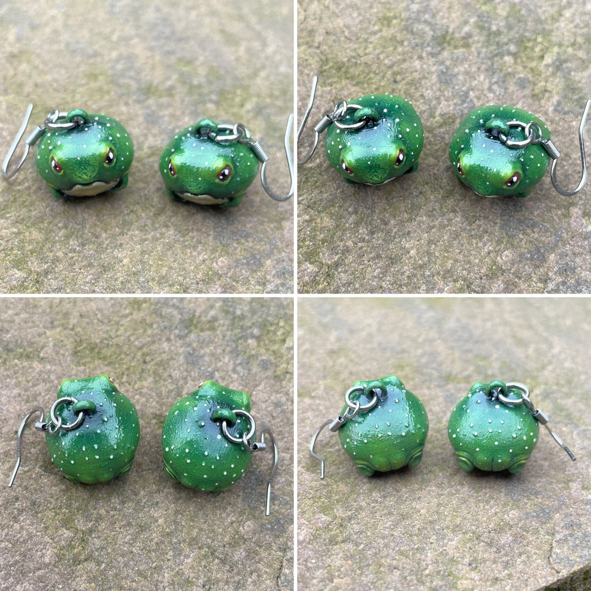 Green grumpy Frog Earrings – Little Dragon Designs