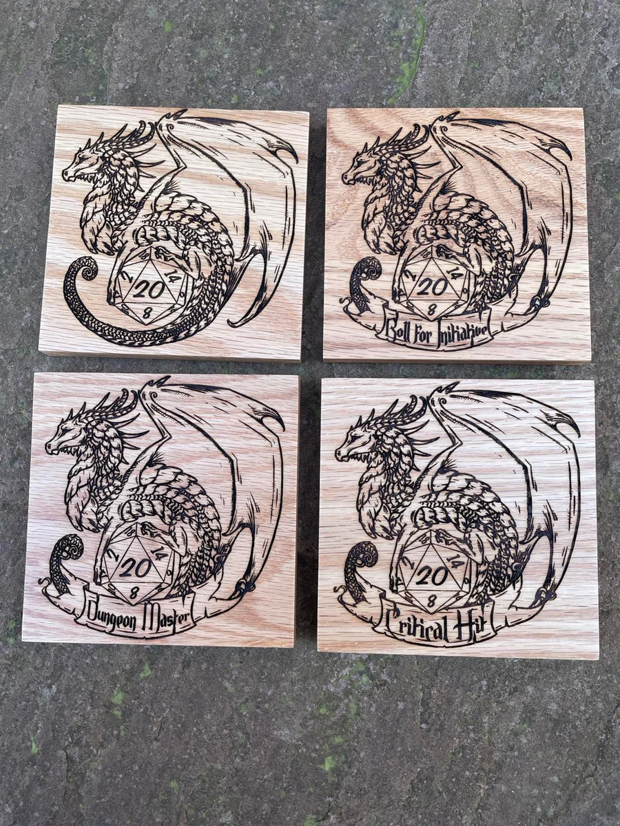 D20 Dragons Wooden Coaster Set – Little Dragon Designs