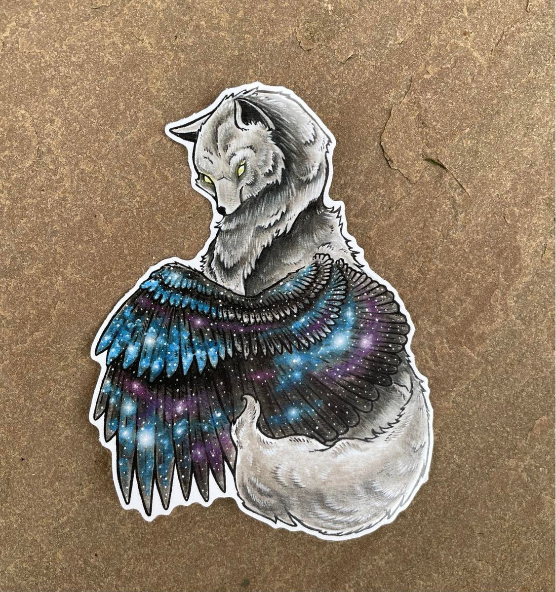 Galaxy Winged Wolf Vinyl Sticker – Little Dragon Designs
