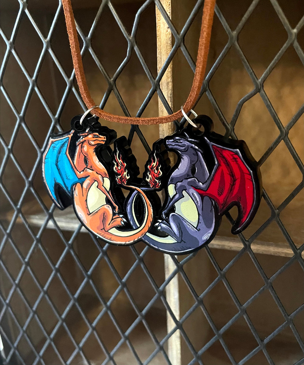Dual Charizard Chunky Black Acrylic Pendant – Little Dragon Designs